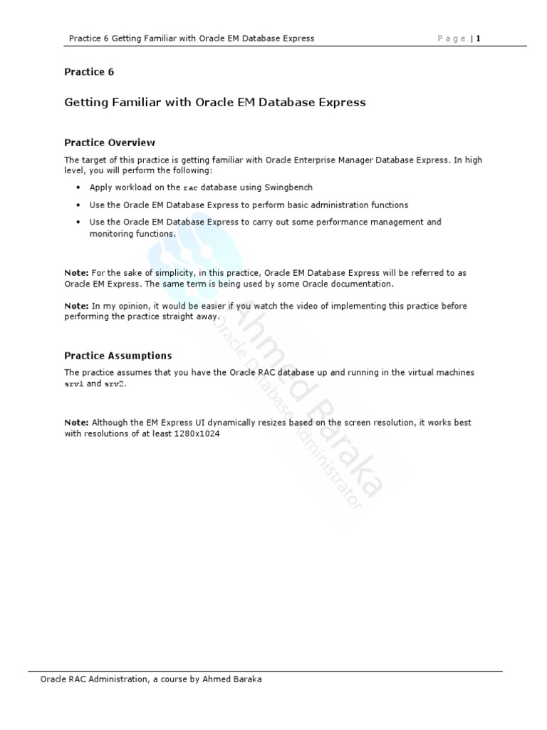 06 Practice 6 Getting Familiar With Oracle EM Database Express | PDF | Databases | Parameter ...