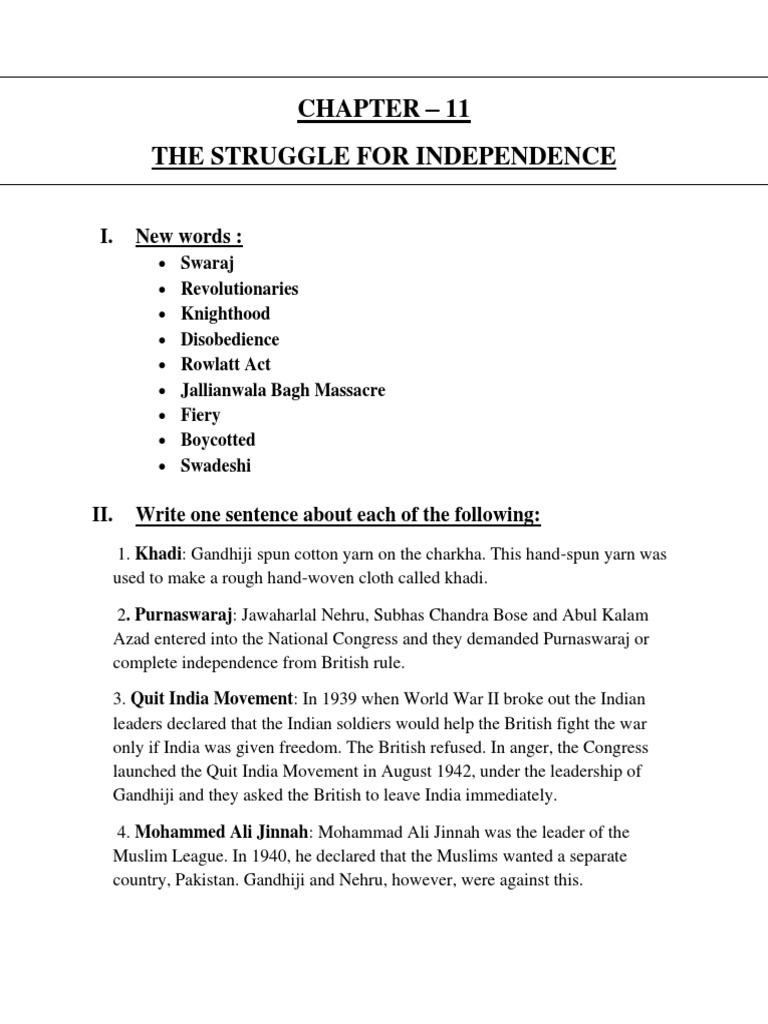 Class 5 The Struggle For Independence Notes | PDF | British Raj ...