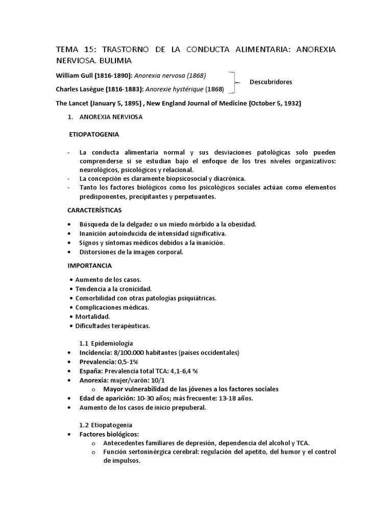 Tema 15: Trastorno de La Conducta Alimentaria: Anorexia Nerviosa ...