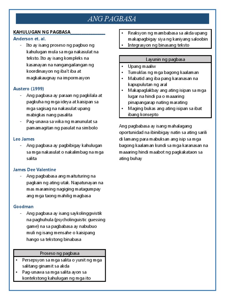 Pagbasa Notes | PDF