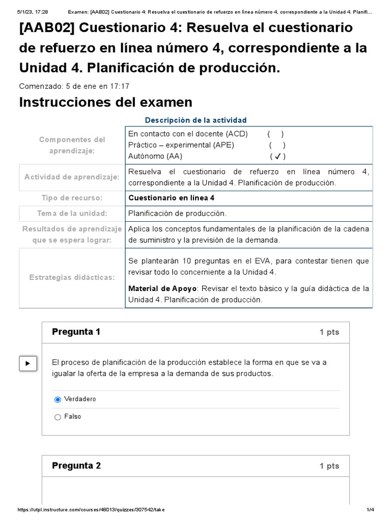 Examen - (AAB02) Cuestionario 4 - Resuelva El Cuestionario de Refuerzo ...
