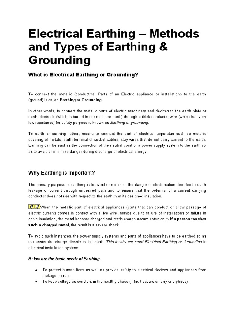Electrical Earthing: Methods and Types | PDF | Electrical Wiring ...