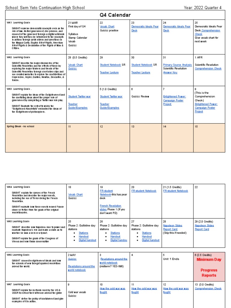Pacing Guide For q4 | PDF | Cold War | Scientific Revolution