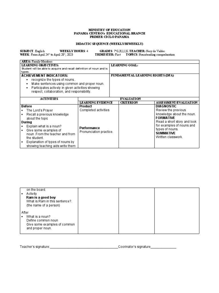 NEW DIDACTIC SEQUENCE 7 Nouns | PDF