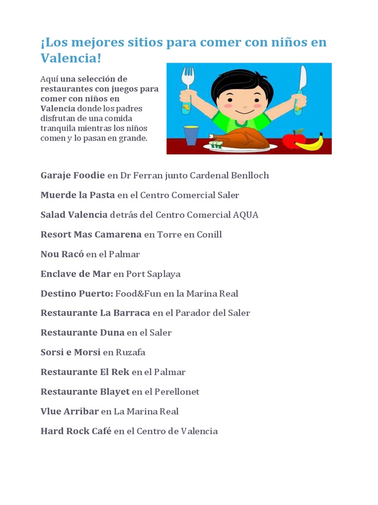 ¡Los Mejores Sitios para Comer Con Niños en Valencia! | PDF | Comida y ...