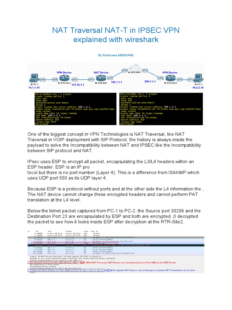 NAT Traversal NAT-T in IPSEC VPN | PDF | Network Architecture | Telecommunications Standards