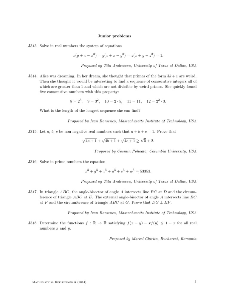 Junior Problems | PDF | Square Root | Polynomial