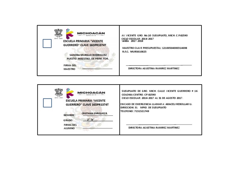 Credencial Escolar Maestro SEP 2016-2017 | PDF