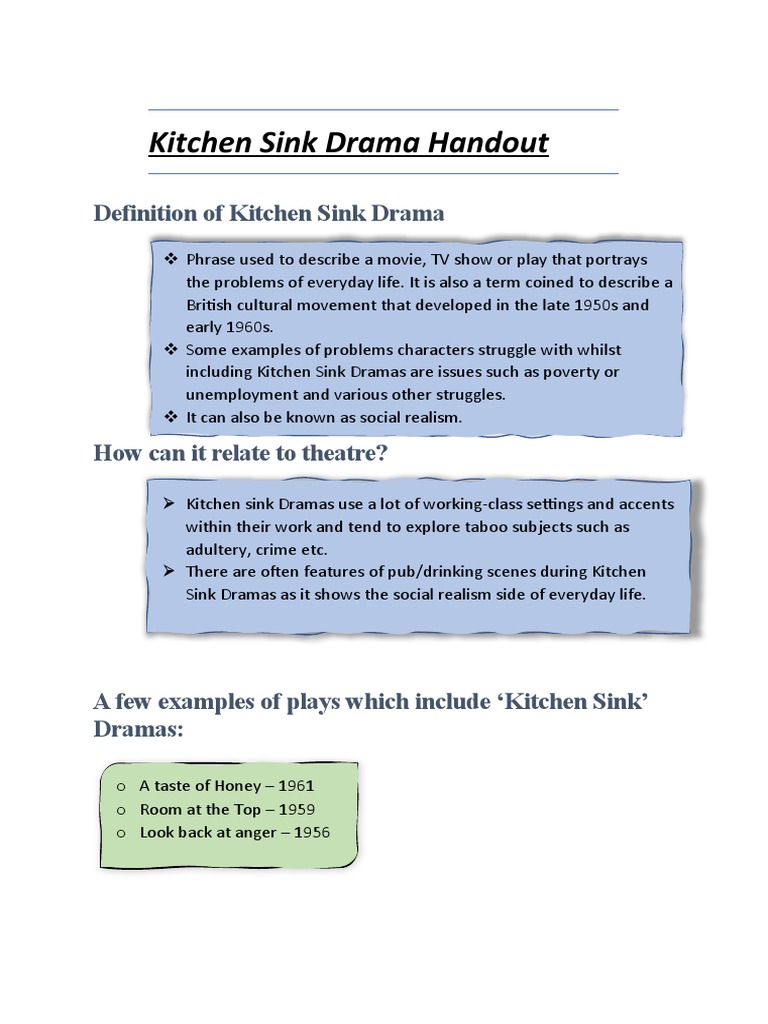 Kitchen Sink Drama Handout - Charlotte H | PDF