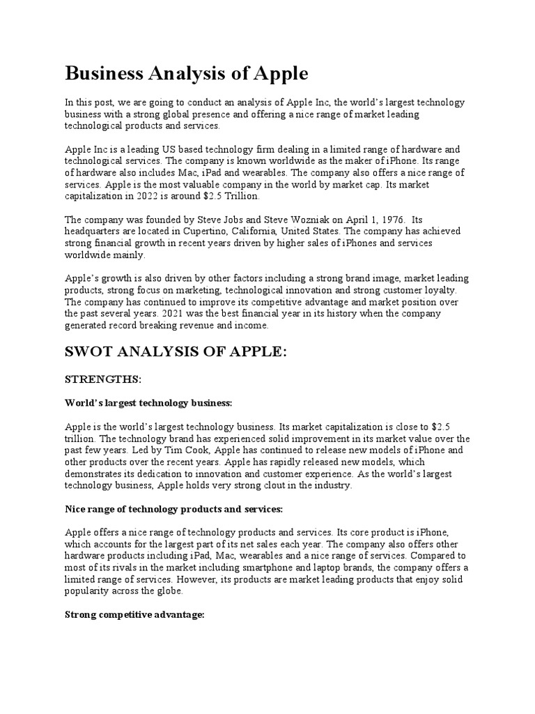 Swot Analysis of Apple | PDF | Apple Inc. | Smartphone