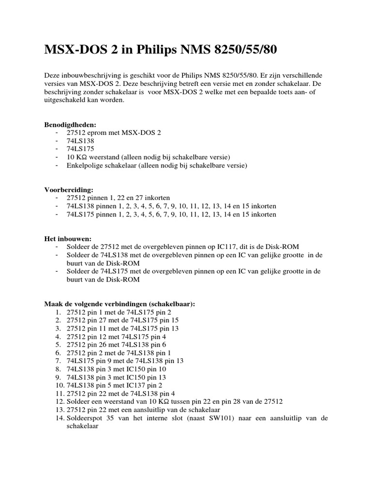 MSX-DOS2 - Philips NMS 8250 | PDF