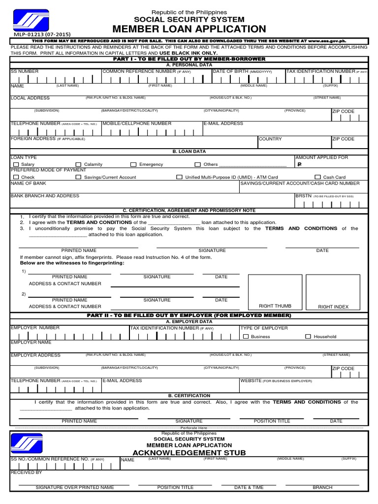 Sss Loan Application Form | PDF | Identity Document | Loans
