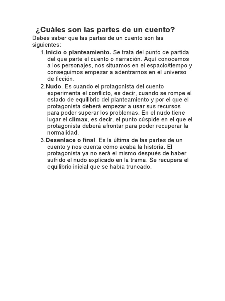 Partes esenciales de un cuento | PDF