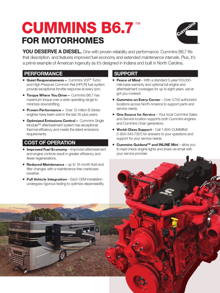 Cummins B6.7: For Motorhomes | PDF | Cummins | Vehicle Technology