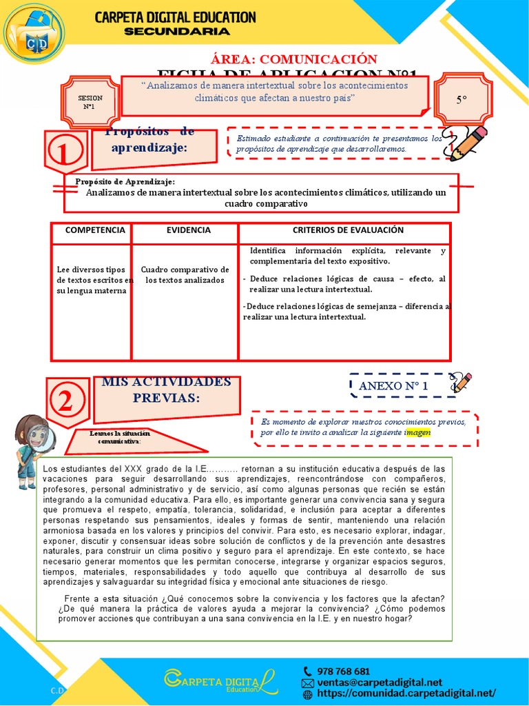Ficha de Aplicación-Sesión1-Sem.1-Exp.1-Comu | PDF | Aprendizaje | Intertextualidad