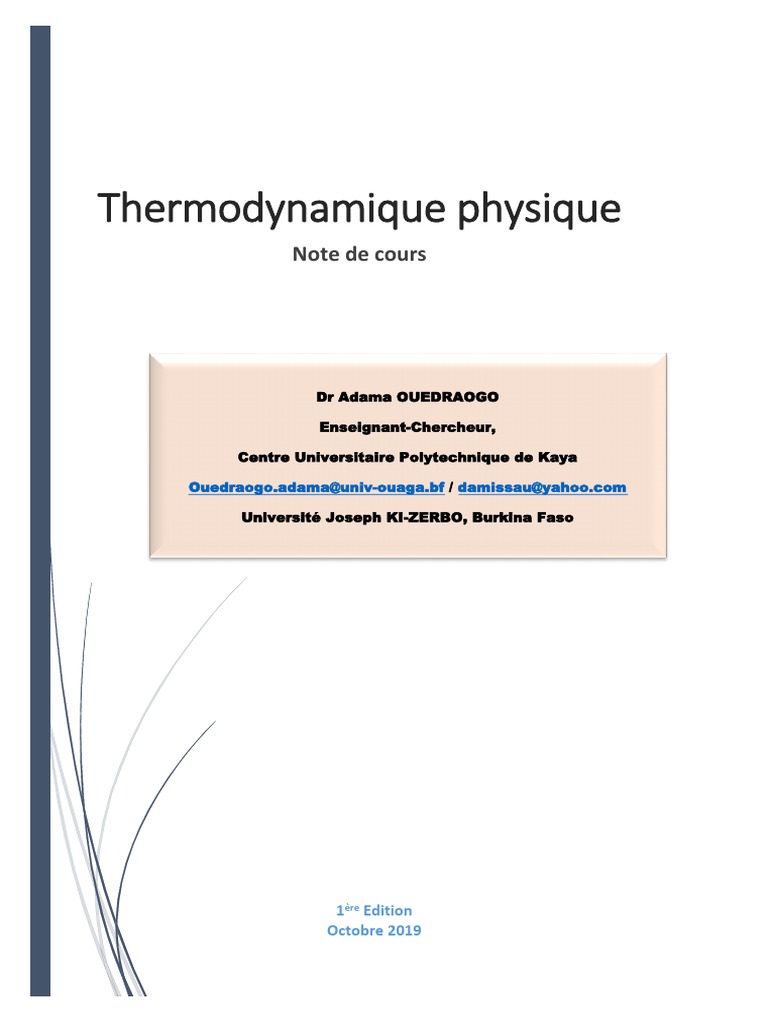 Thermodynamique Physique: Note de Cours | PDF
