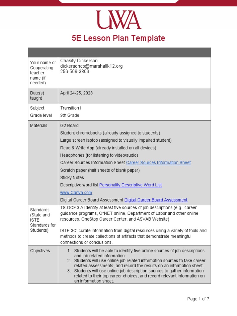 9th Grade Career Exploration Lesson | PDF | Special Education | Information