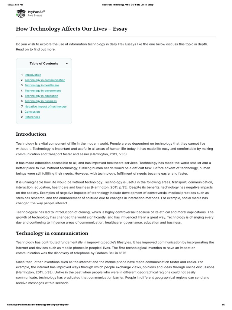How Does Technology Affect Our Daily Lives - Essay | PDF