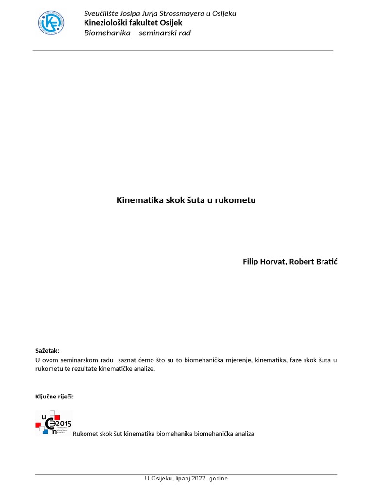 Filip Horvat, Robert Bratić - Seminar Biomehanika - Kinematika Skok ...