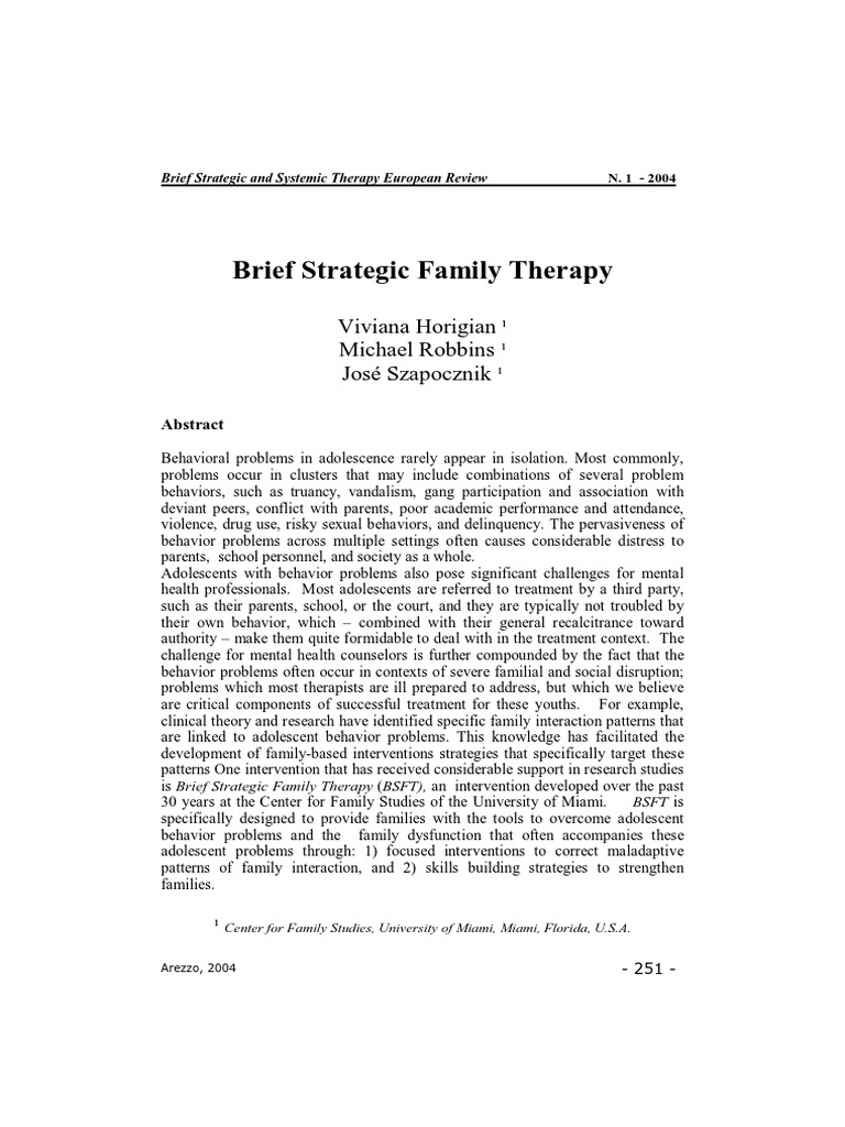 Brief Strategic Family Therapy 149 | PDF