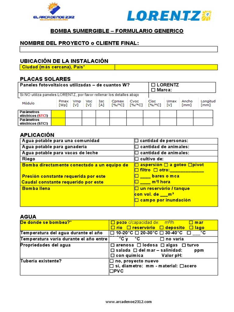 9 Project Form ES para BOMBA SUMERGIBLE Generico | PDF | Agua | Bomba