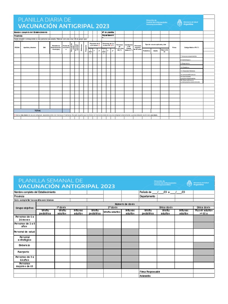PLANILLA Registro Antigripal - 2023 | PDF | Especialidades Medicas | Epidemiología