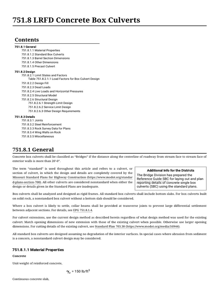 Concrete Box Culverts Design Guide | PDF | Beam (Structure) | Bending