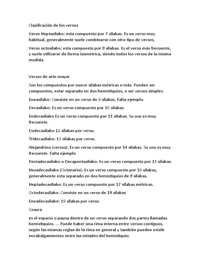 Clasificación de versos y rimas poéticas | PDF