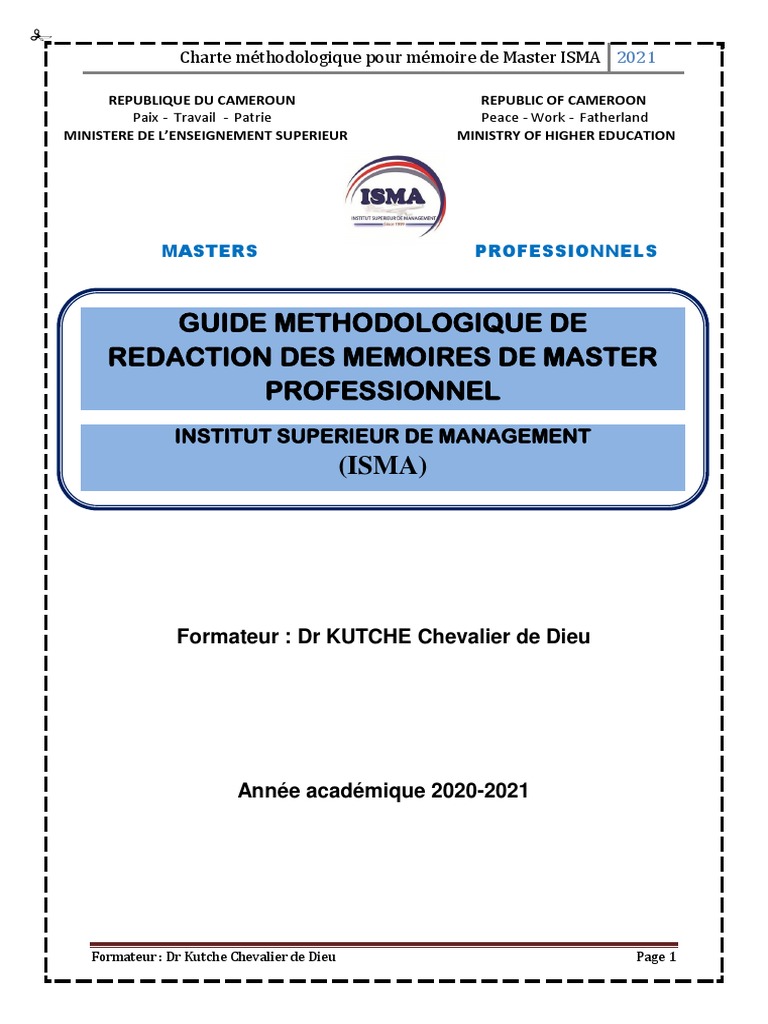 New GUIDE METHODOLOGIQUE DE REDACTION DES MEMOIRES DE MASTER A l'ISMA 2021 | PDF | Science ...