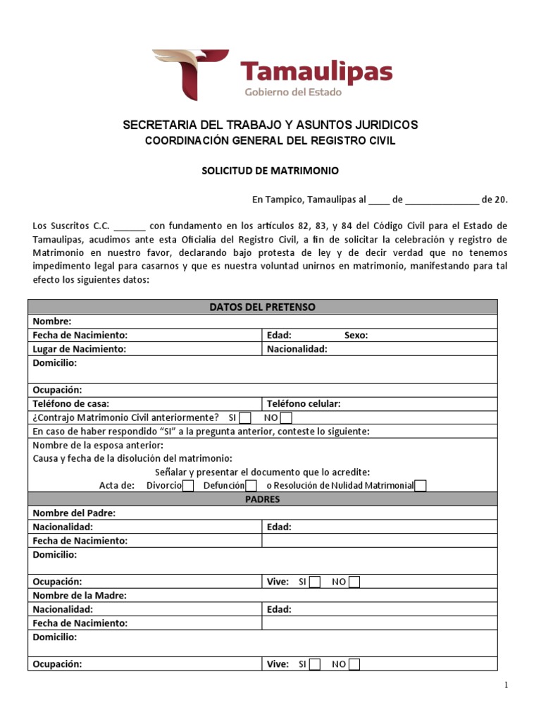Solicitud de Matrimonio Civil 2022-2028 | PDF | Divorcio | Matrimonio