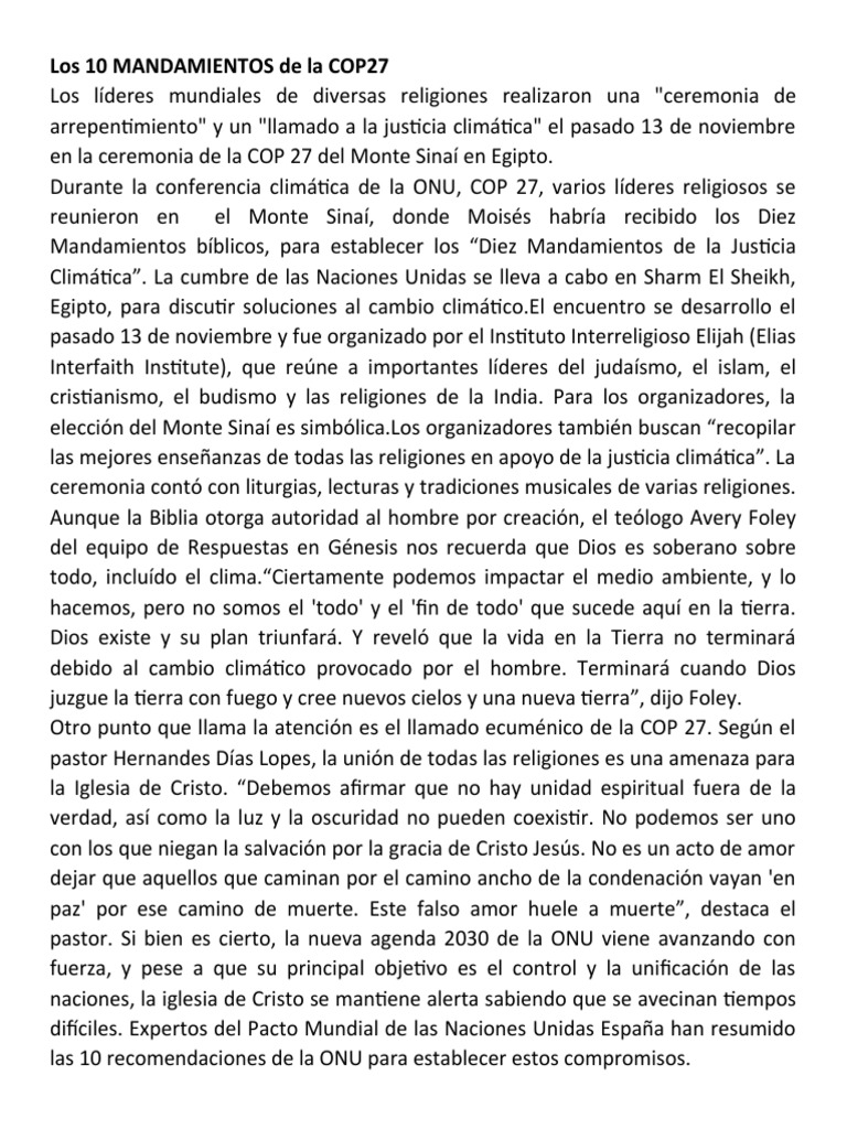 Los 10 MANDAMIENTOS de La COP27 | PDF | Diez Mandamientos | Biblia