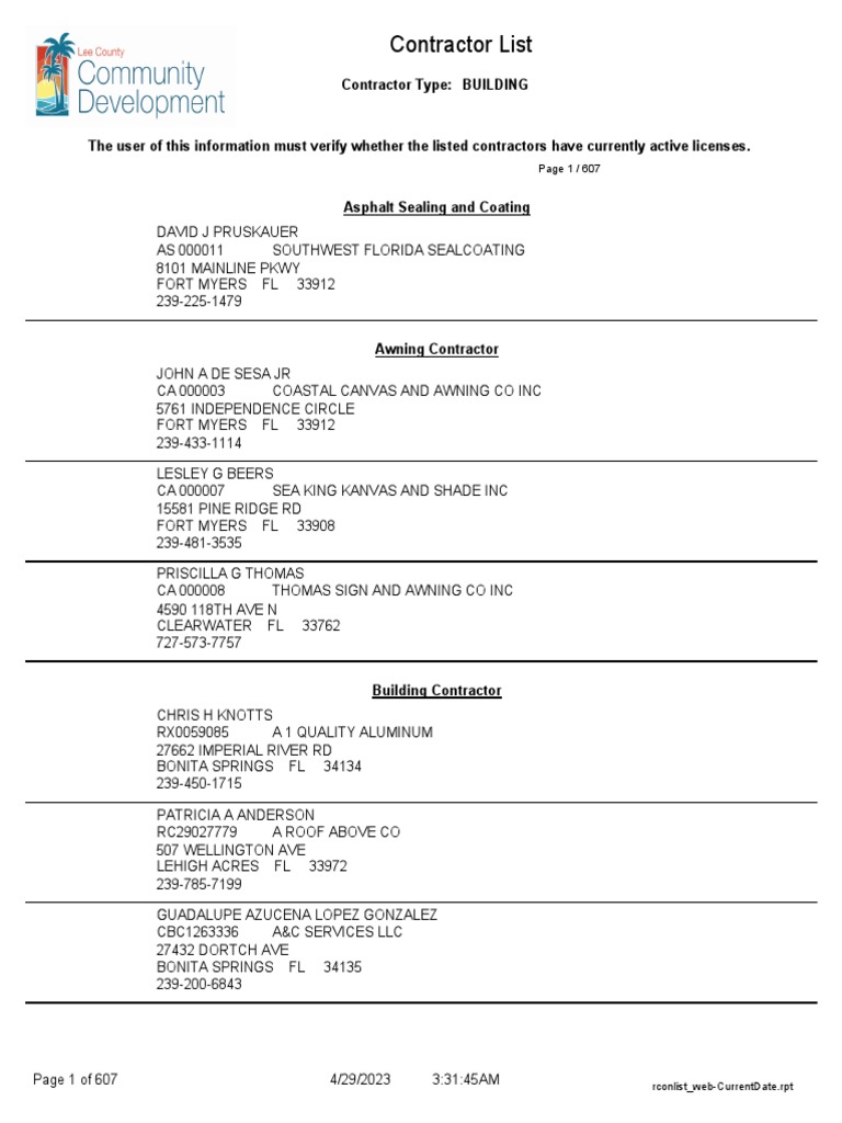 Contractor List | PDF | Materials | Building Materials