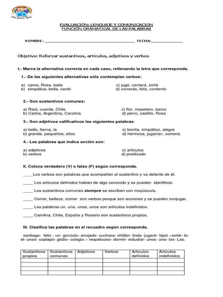 Prueba de Lenguaje | PDF | Verbo | Sustantivo