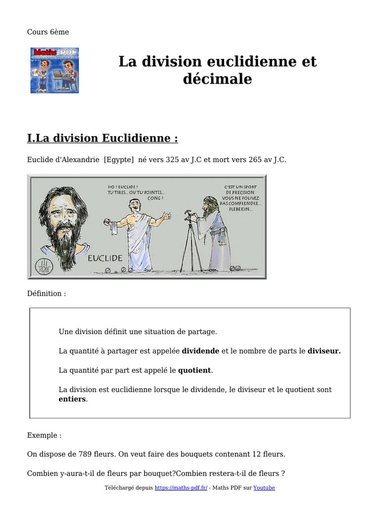 Division Euclidienne et Décimale 6ème | PDF | Division | Théorie des ...