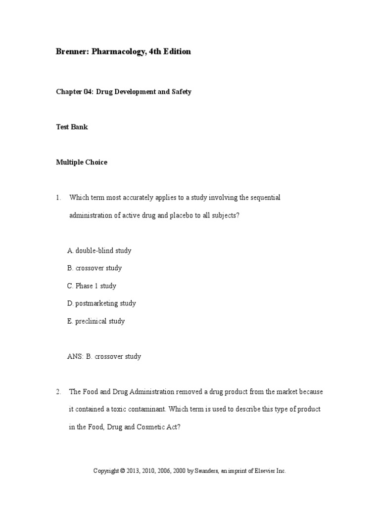 Pharmacology Test Bank Chapter - 004 | PDF