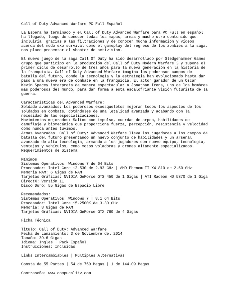 Descargar Call of Duty Advanced Warfare PC | PDF | Hardware de la ...
