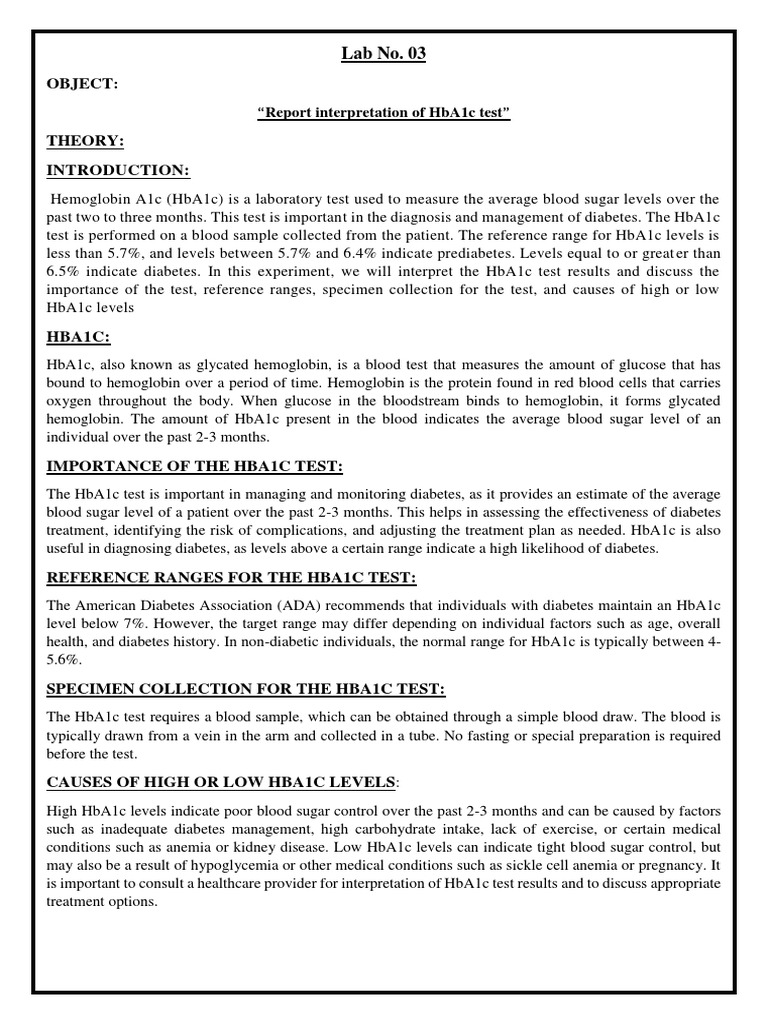 Lab No 03 Pathology | PDF | Glycated Hemoglobin | Prediabetes