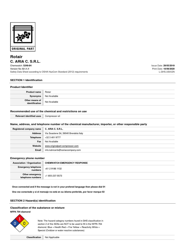 SDS Rotair EN | PDF | Toxicity | Fires