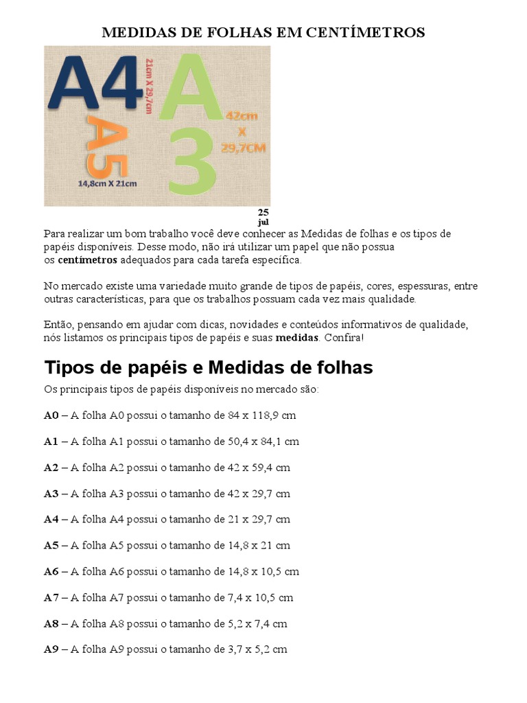 Medidas de Folhas em Centímetros | PDF