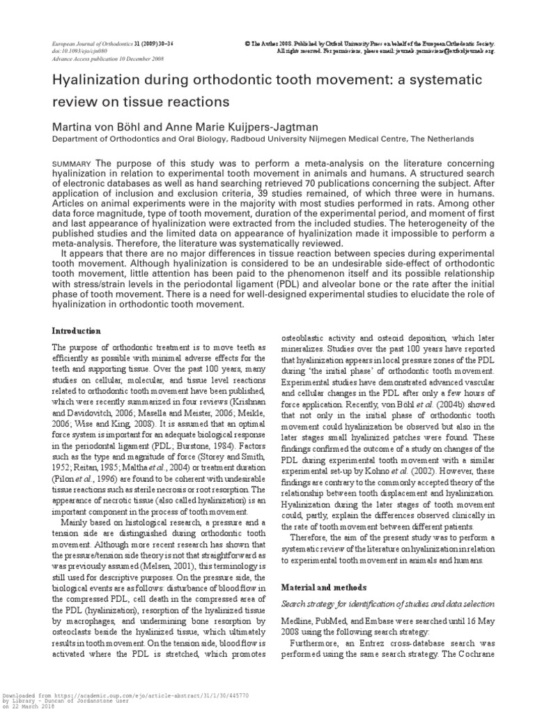 Hyalinization During Orthodontic Tooth Movement A Systematic Review On ...