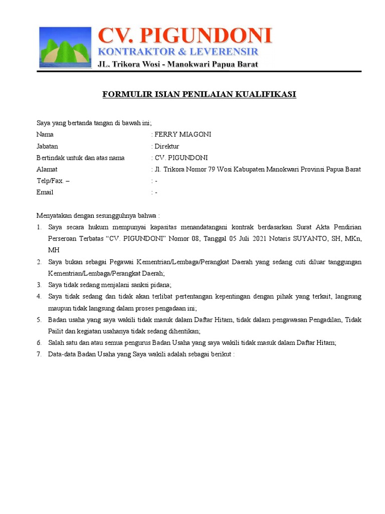 Formulir Isian Kualifikasi | PDF