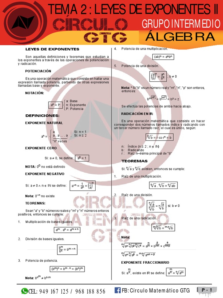 Tema 2 Teoría De Exponentes Ii Repaso Pdf