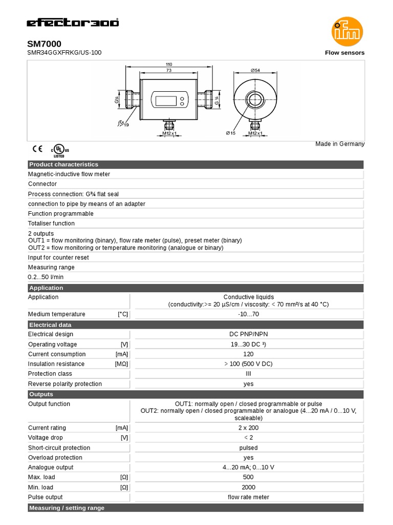 IFM - SM7000 - Debitmetre - Sortie Analogique | PDF | Flow Measurement ...