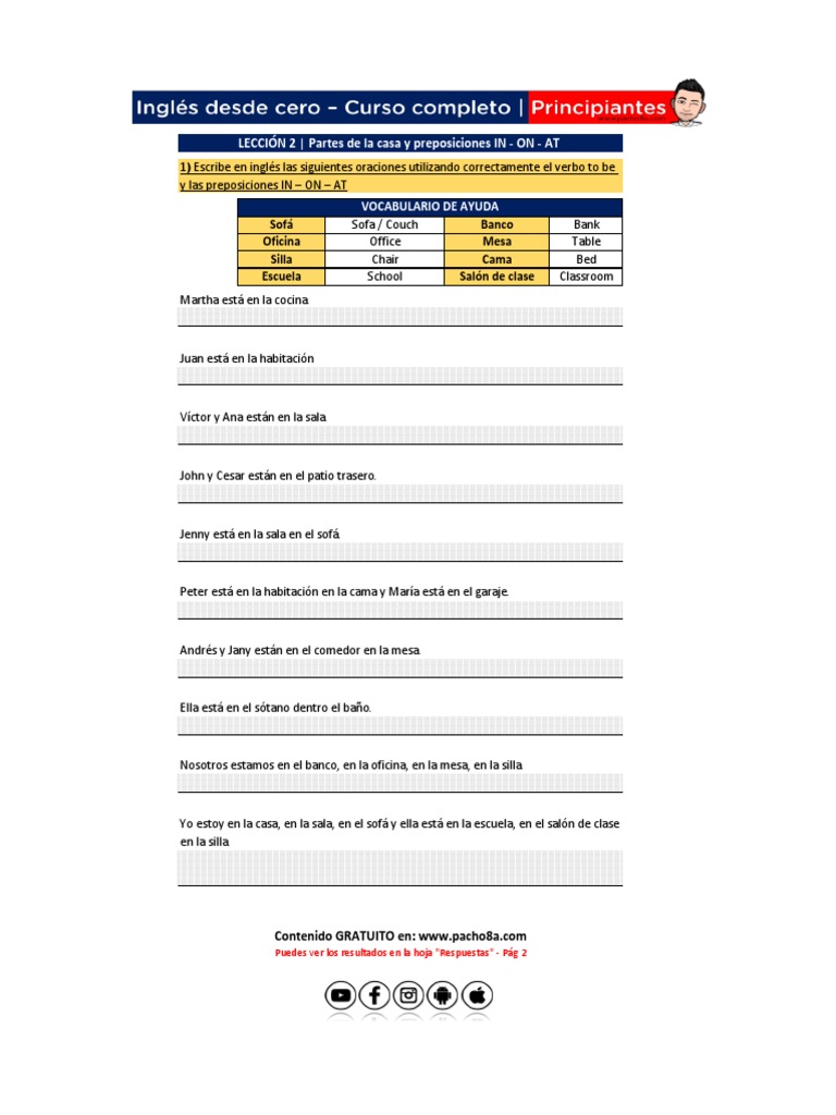 Lección 2 - Partes de La Casa y Preposiciones in On at | PDF