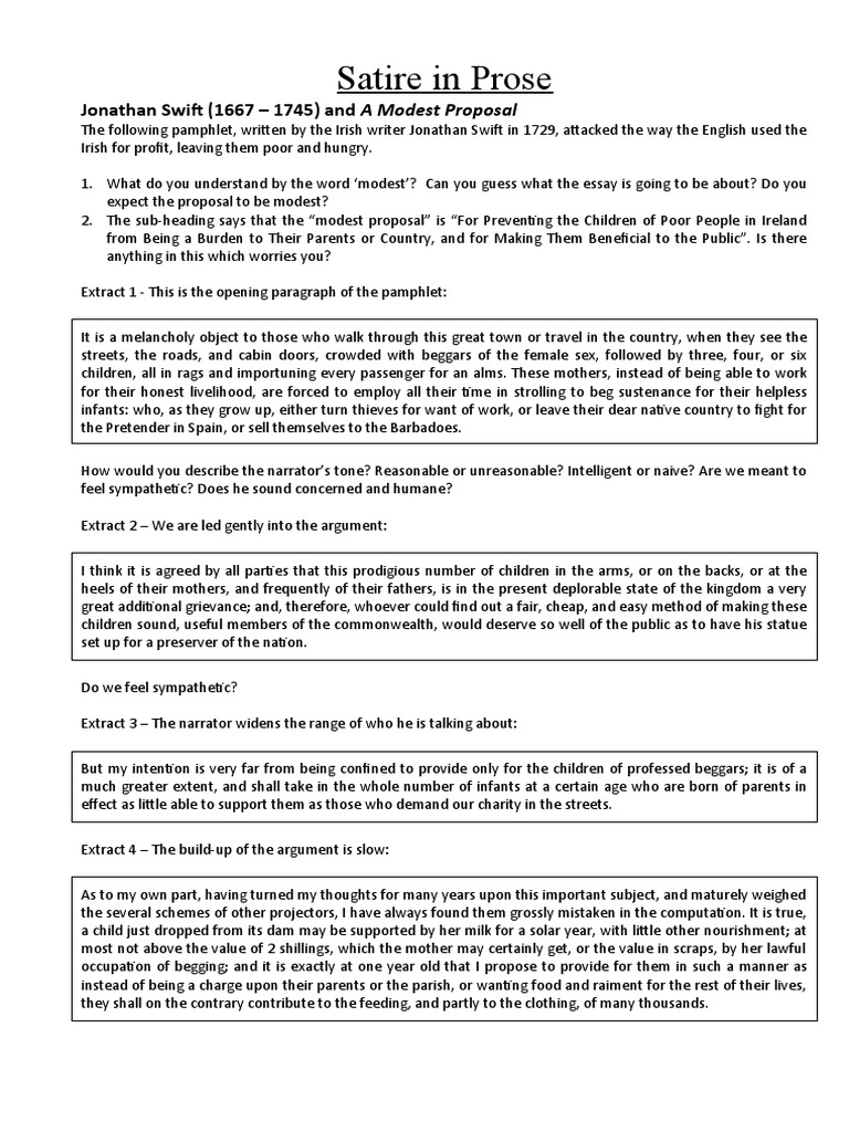 Satire in Prose - A Modest Proposal | PDF