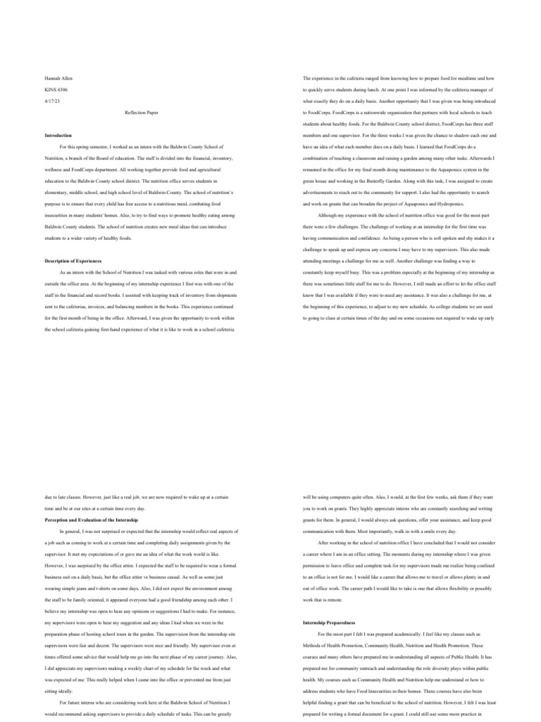 Srping Internship - Reflection Paper - Hannah Allen | PDF | Career & Growth