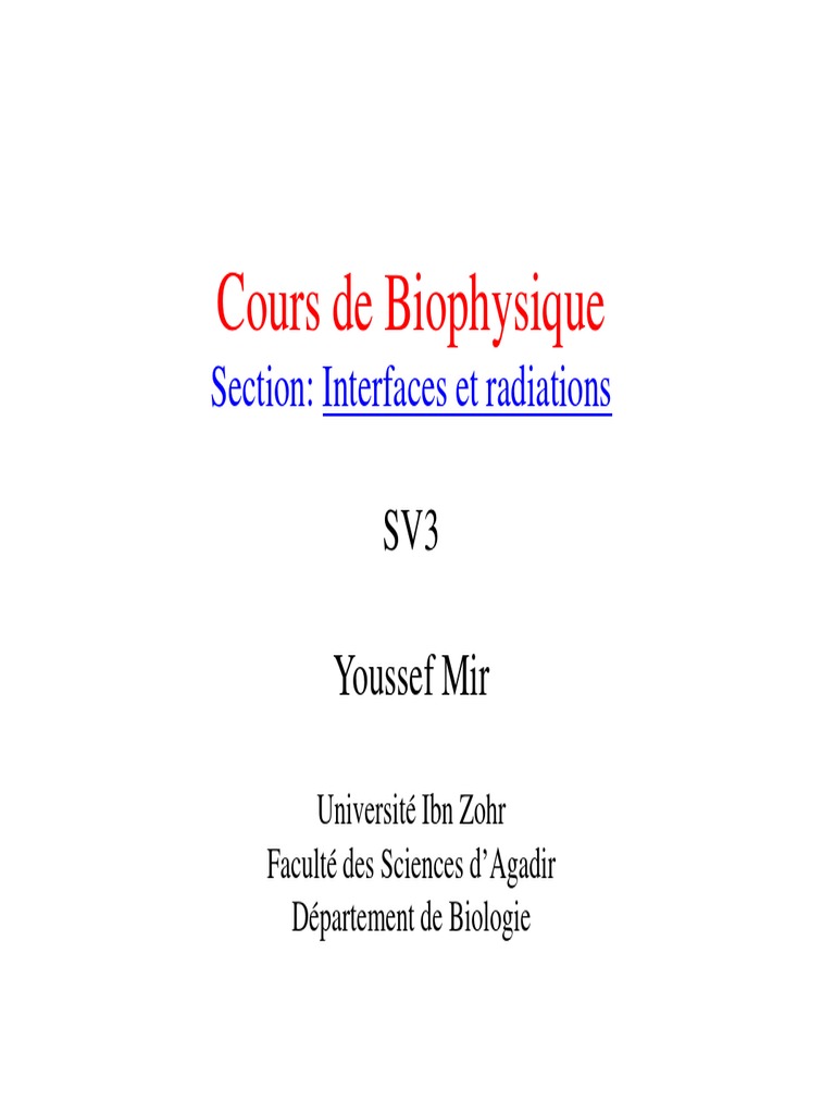 Cours sv3 Biophys Diapo1 Mir | PDF | Pression | La diffusion