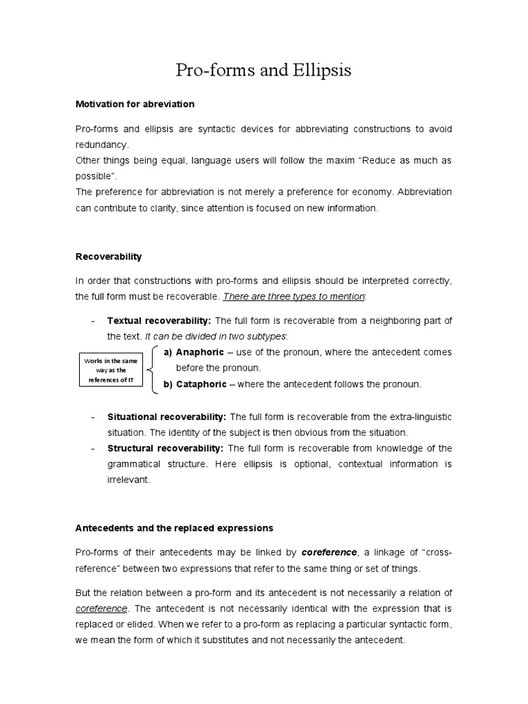 Proforms and Ellipsis | PDF | Pronoun | Linguistic Typology
