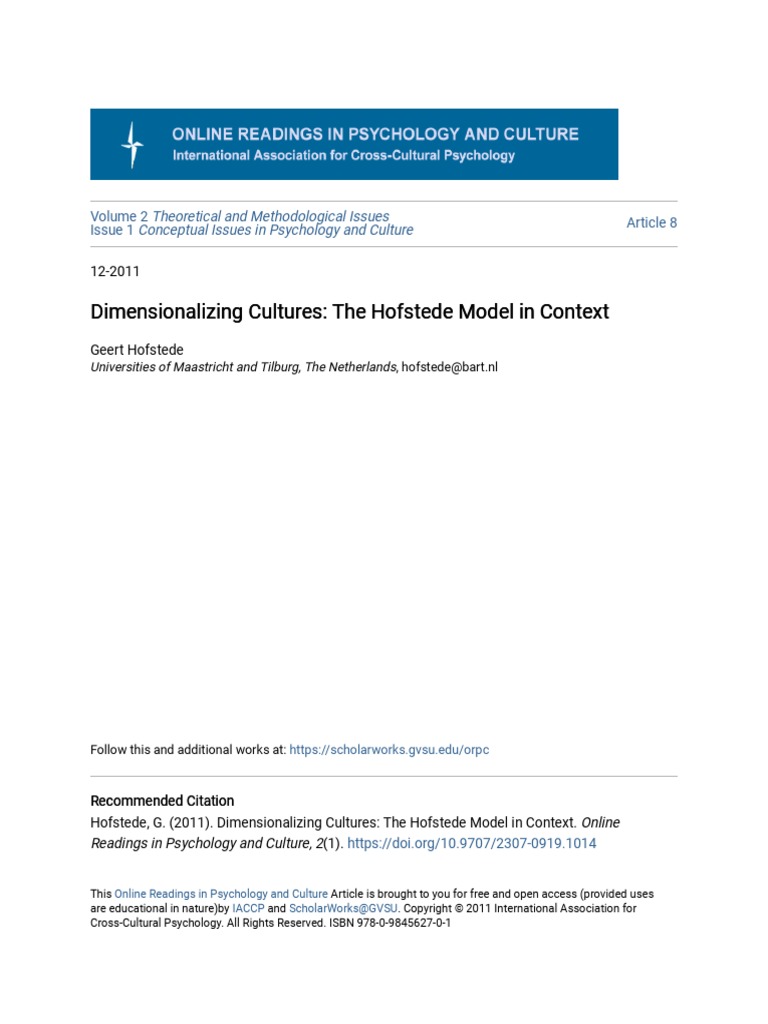 Dimensionalizing Cultures - The Hofstede Model in Context | PDF ...