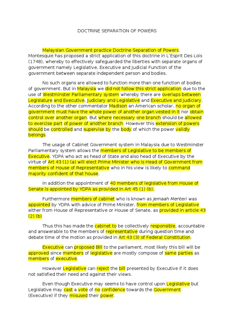 Malaysia's Separation of Powers Explained | PDF | Separation Of Powers ...